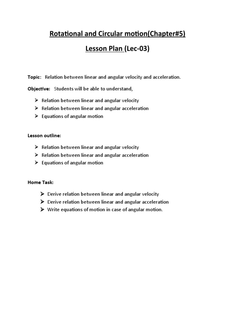 Rotational and Circular Motion (Chapter#5) Lesson Plan (Lec-03) | PDF