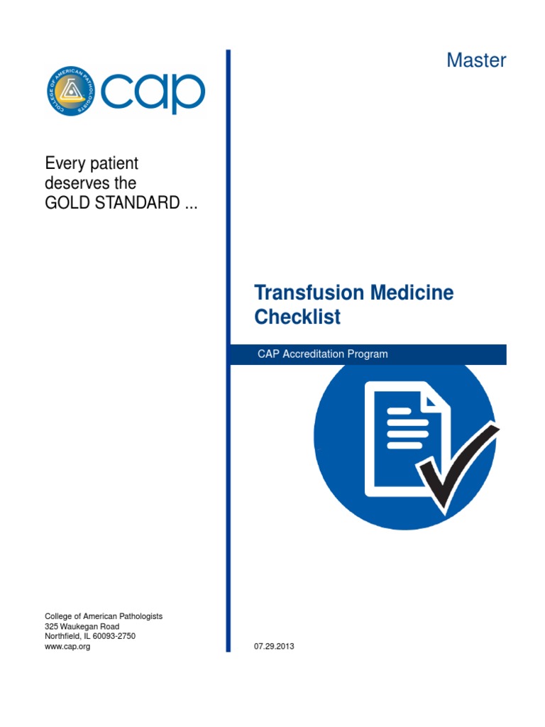 CAP Transfusion Medicine Checklist 2013 | PDF | Blood Donation | Blood ...