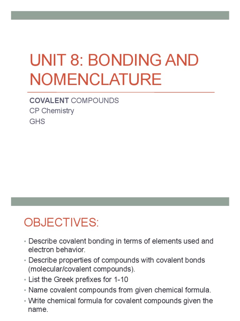 Unit 8: Bonding and Nomenclature: Covalent Compounds | PDF | Molecules ...