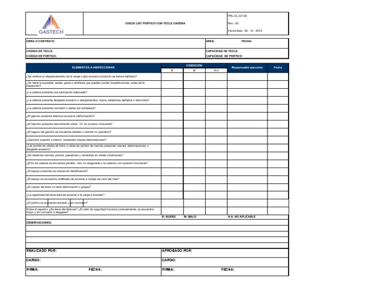 PRL-CL-GT-01 - REV 00 Check List Portico Con Tecle Cadena | PDF ...