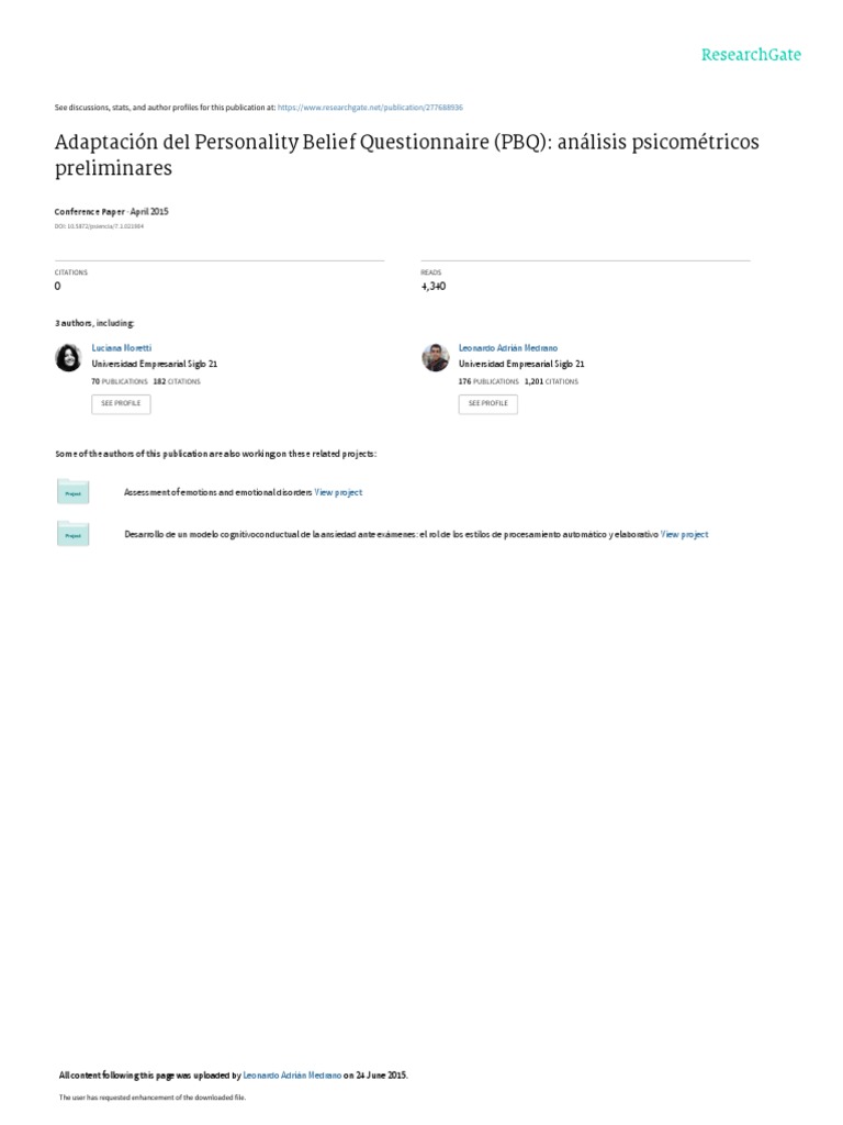 Adapt A Cindel Personality Belief Questionnaire | PDF | Psicologia ...