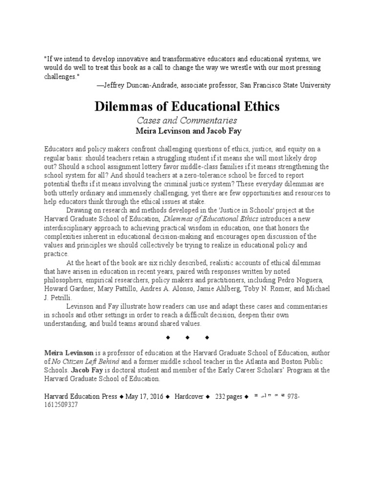 Dilemmas of Educational Ethics Summary | PDF | Justice | Crime & Violence