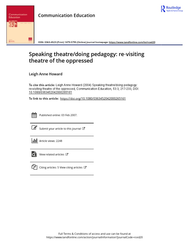 Speaking Theatre Doing Pedagogy Re Visiting Theatre of The Oppressed ...