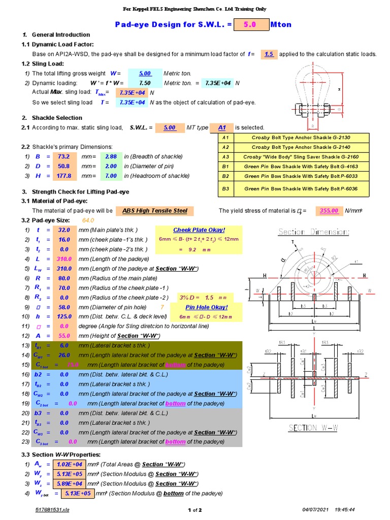 Pad-eye Design for Lifting 5.0 Metric Tons: Strength Analysis and ...
