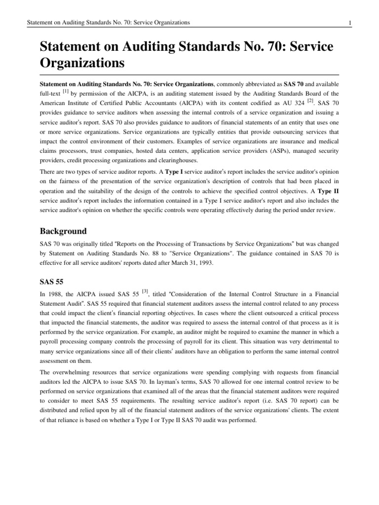 Sas 70 | PDF | Financial Audit | Internal Control