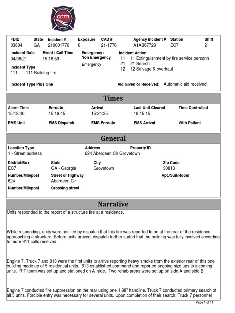 Columbia County Fire Department Report | PDF | Fires | Public Safety