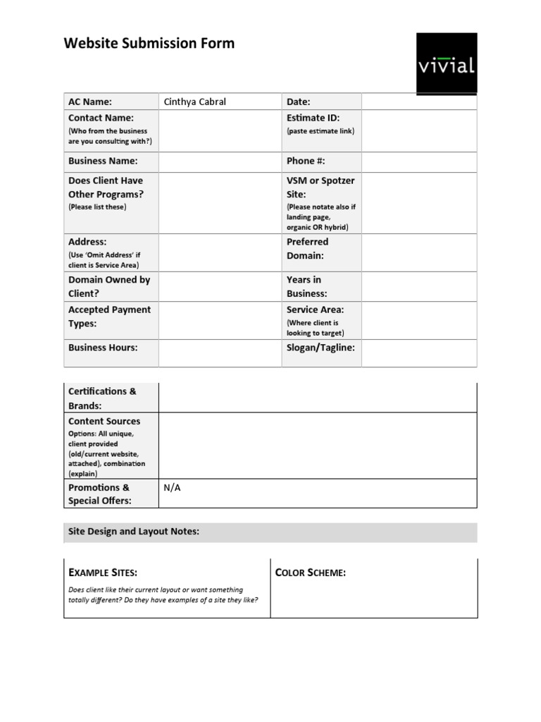 Website Submission Form: Cinthya Cabral | PDF | Search Engine ...