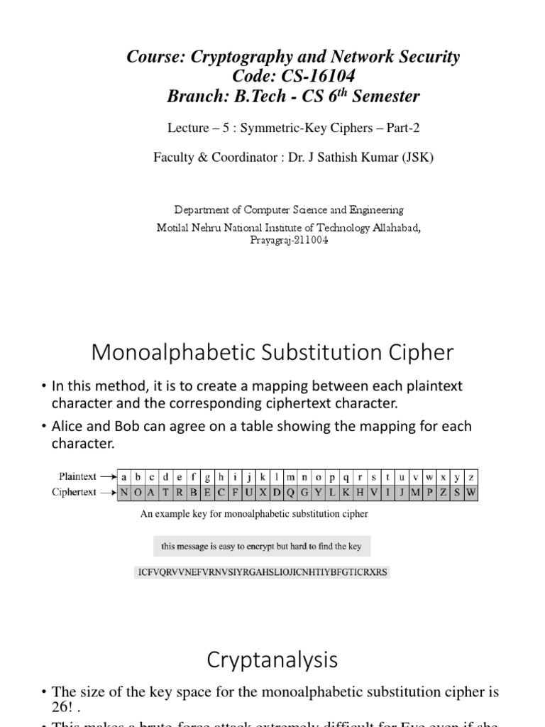 Lecture 5 - Symmetric Key Cryptography | PDF | Cipher | Cryptography