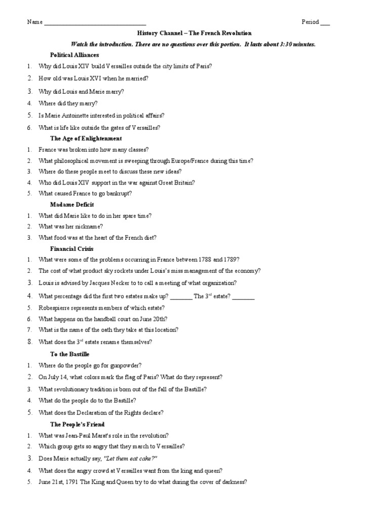 Hist CH French Revolution Video Questions | PDF | French Revolution ...