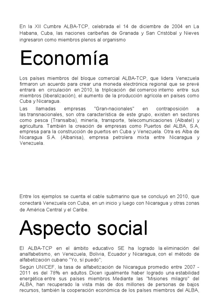 ALBA-TCP: Integración y Proyectos Sociales | PDF | Economias | Energía ...