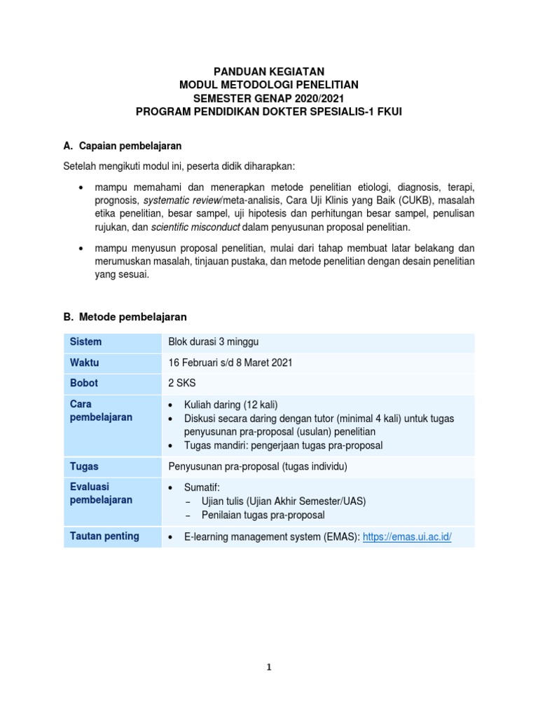 Panduan Kegiatan Modul Metlit Sp1 Genap 2020-2021 | PDF