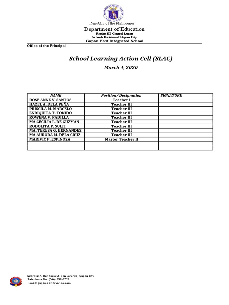 School Learning Action Cell (SLAC) : Department of Education | PDF ...