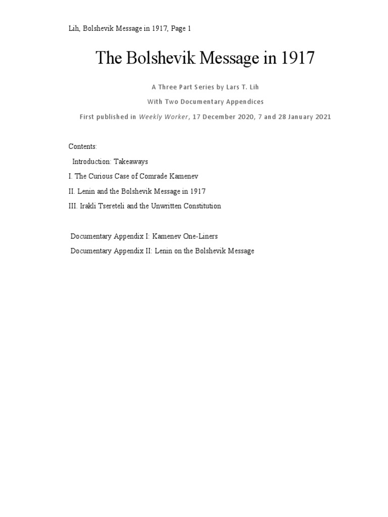 Bolshevik Message in 1917 Lih Full Text | PDF | Vladimir Lenin | Bolsheviks