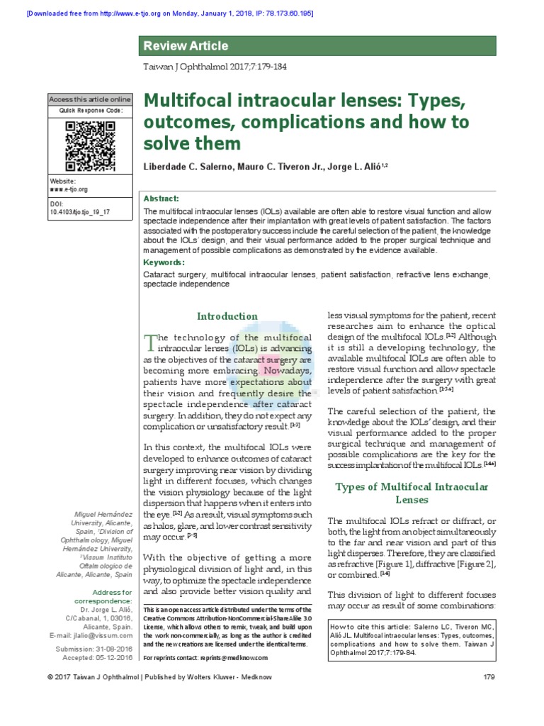 Multifocal Intraocular Lenses Types Outcomes Compl | PDF | Senses | Lenses