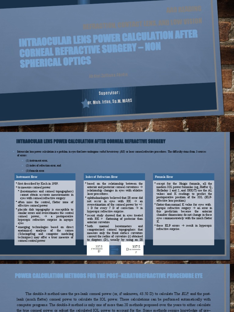 Intraocular Lens Power Calculation After Corneal Refractive Surgery ...