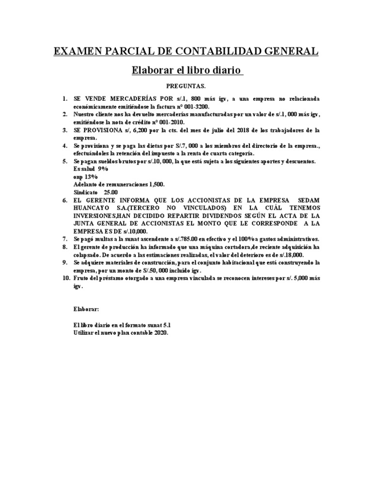 Examen Parcial de Contabilidad General | PDF