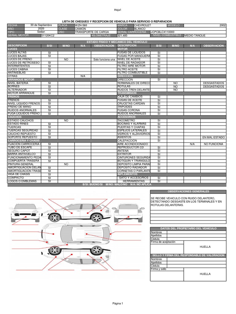 Formato Recepción de Vehiculo Brayan Carroll | PDF | Vehículos terrestres | Coche