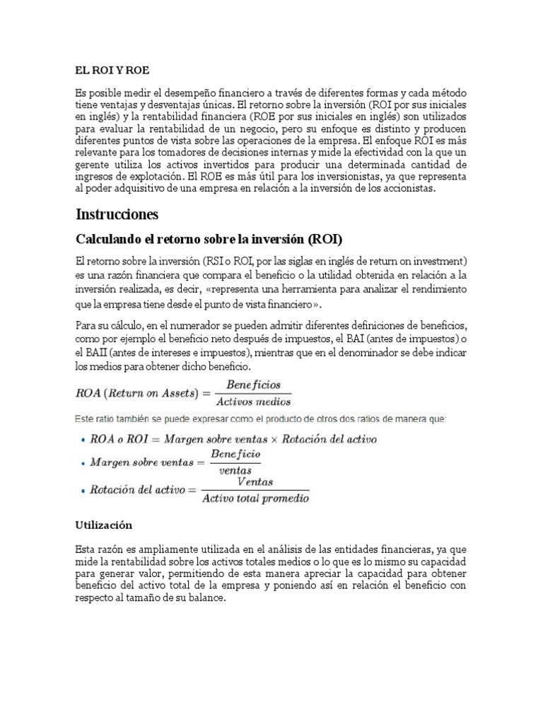 El Roi y Roe | PDF | Modelo de fijación de precios de activos de capital | Rentabilidad sobre ...
