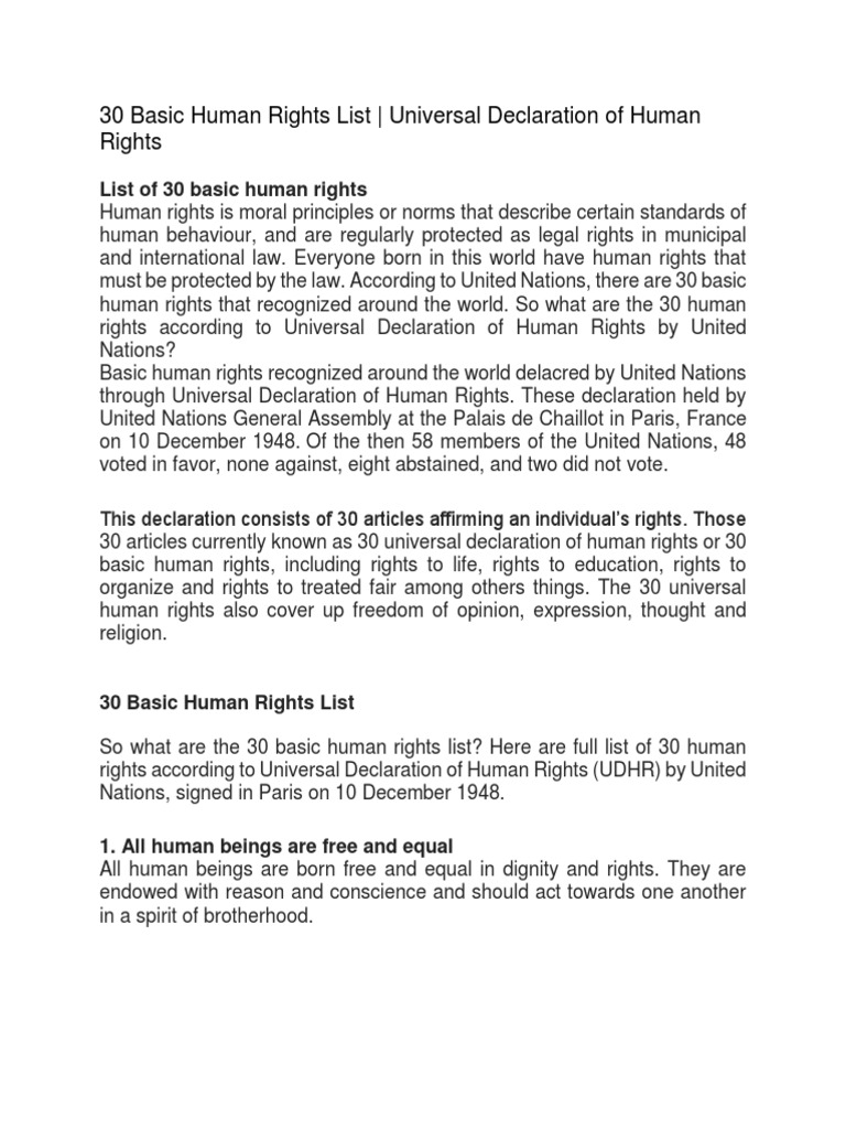 30 Basic Human Rights Overview | PDF | Human Rights | Rights