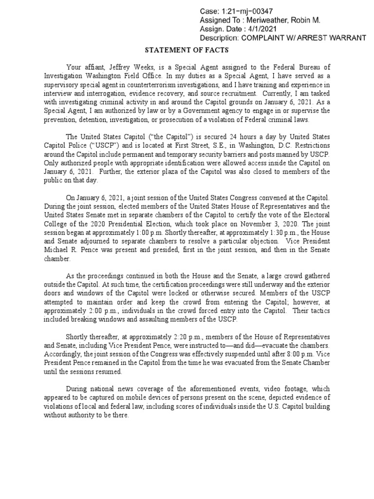 Knowlton - Statement of Facts | PDF | United States Capitol | Special Agent