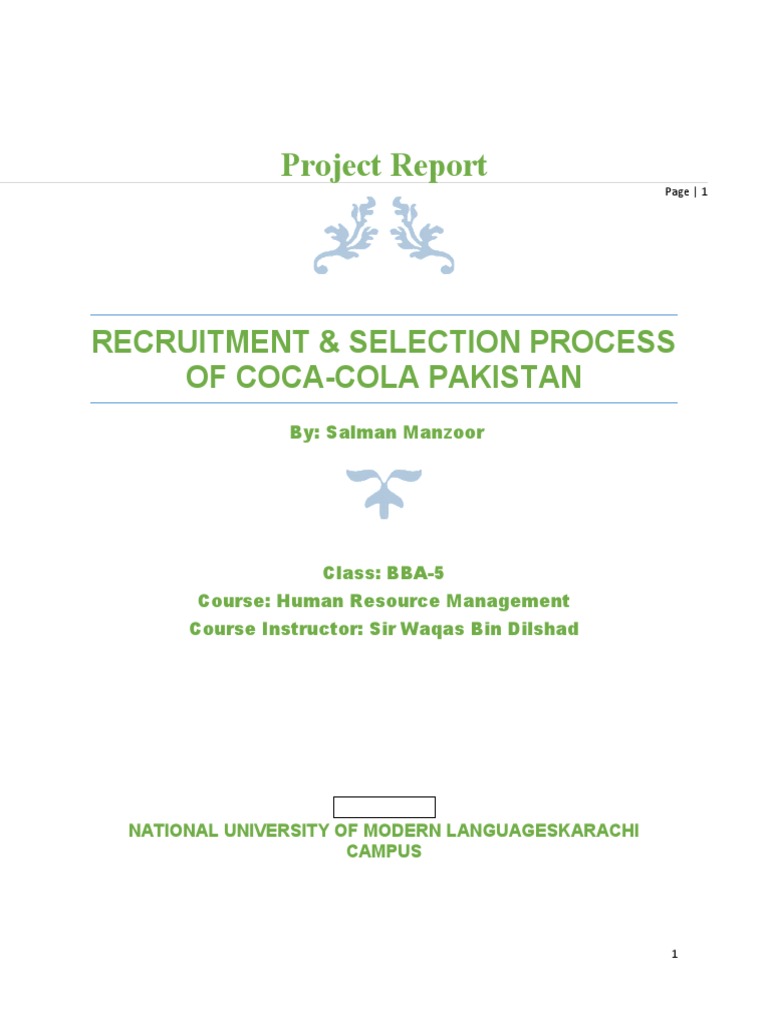 Project Report: Recruitment & Selection Process of Coca-Cola Pakistan | PDF | Recruitment | The ...