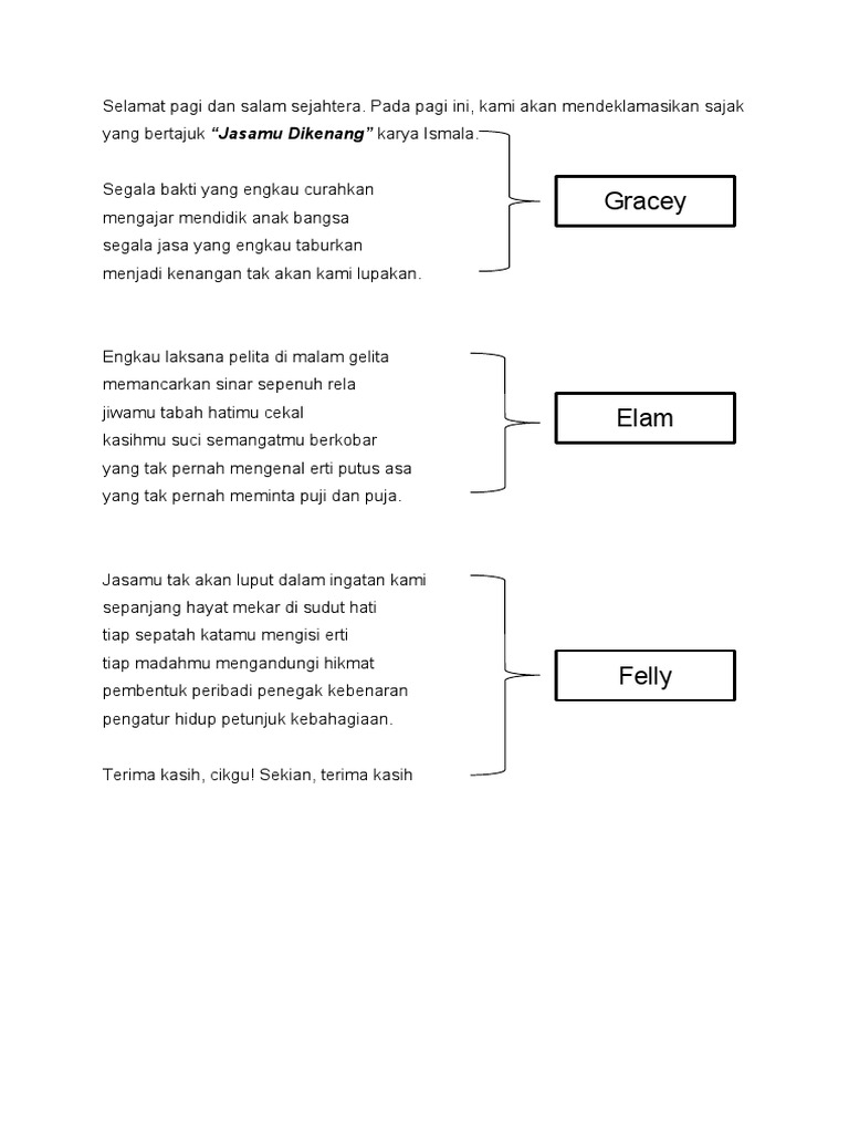 Sajak "Jasamu Dikenang" untuk Cikgu | PDF | Puisi