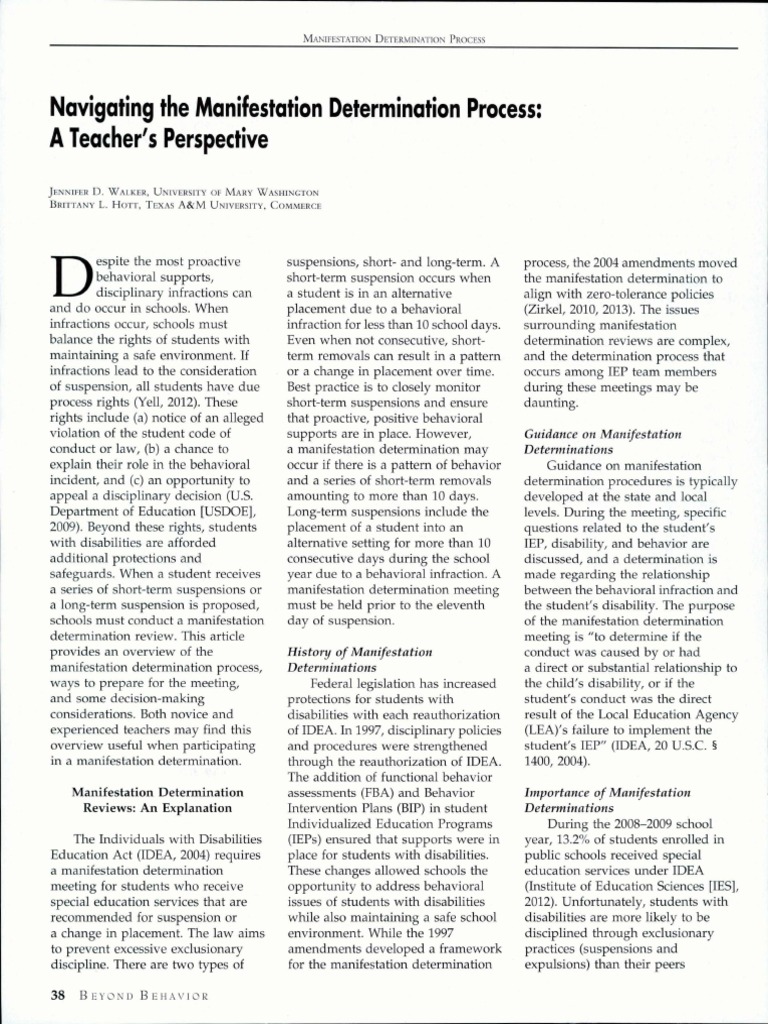 Navigating The Manifestation Determination Process: A Teacher's ...