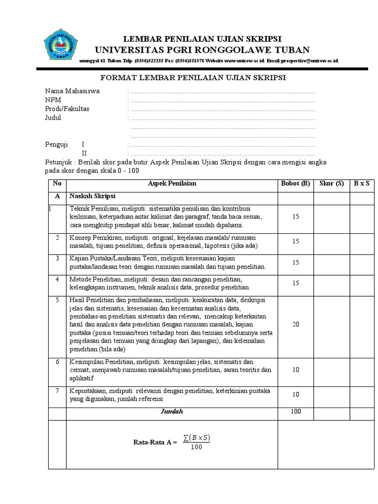 Format Lembar Penilaian Penguji Skripsi Terbaru | PDF