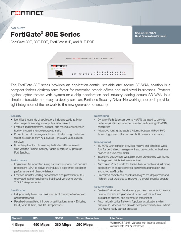 Fortigate 80E Series: Secure Sd-Wan Next Generation Firewall | PDF ...