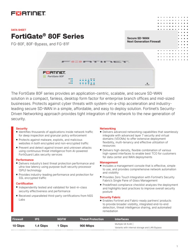 Fortigate 80F Series: Data Sheet | PDF | Transport Layer Security ...