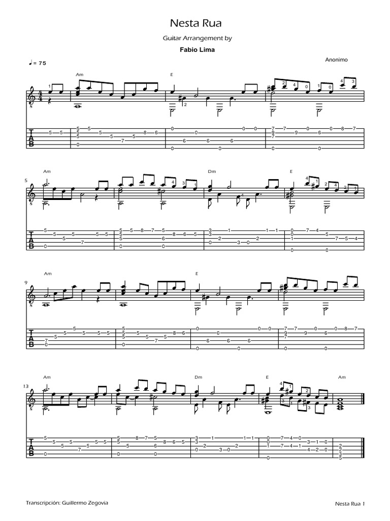 Nesta Rua: Guitar Arrangement by | PDF