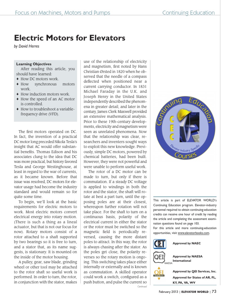 Electric Motors For Elevators: Continuing Education Focus On Machines ...