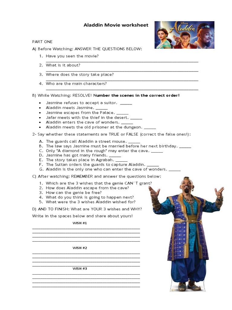 Aladdin Modern Movie Worksheet Fun Activities Games - 128404 | PDF