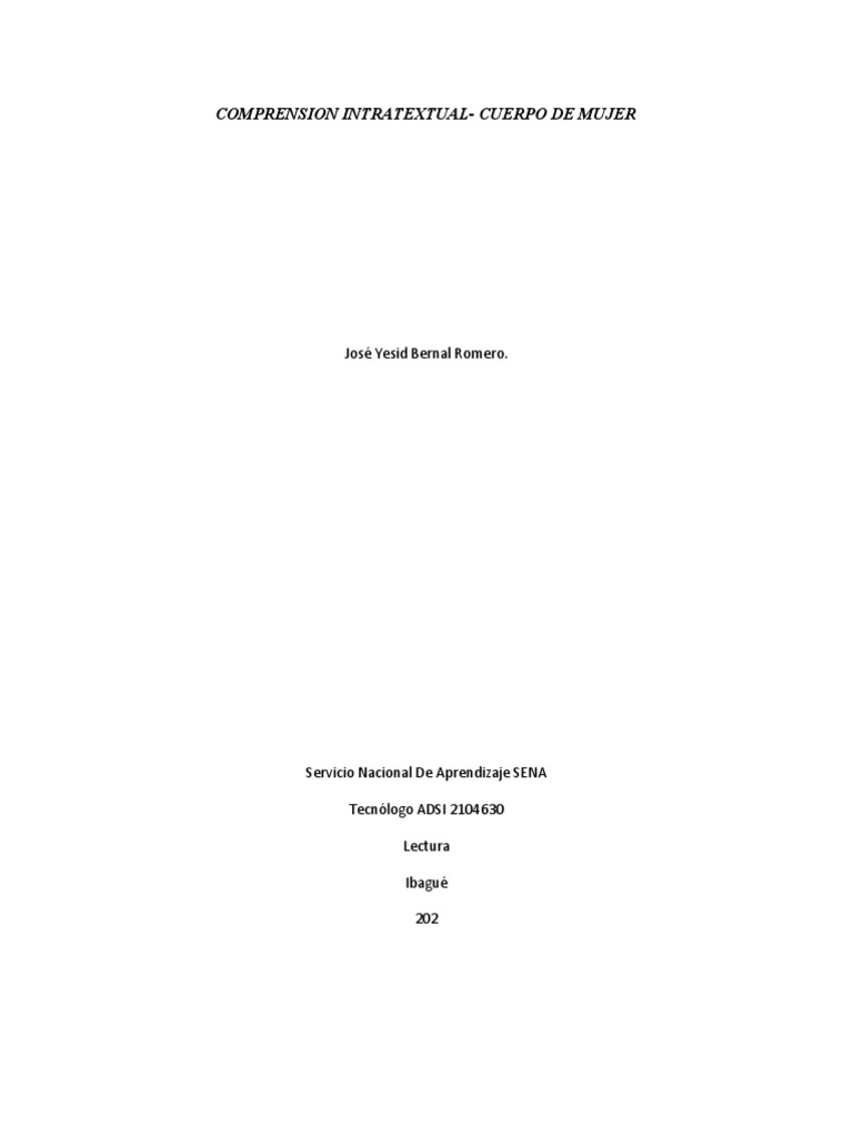 Actividad 1 Comprension Intratextual - Cuerpo de Mujer | PDF