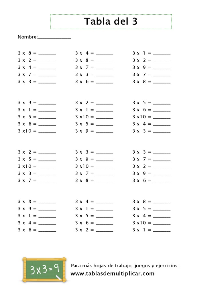 Fichas de La Tabla Del 3 Ws4 | PDF