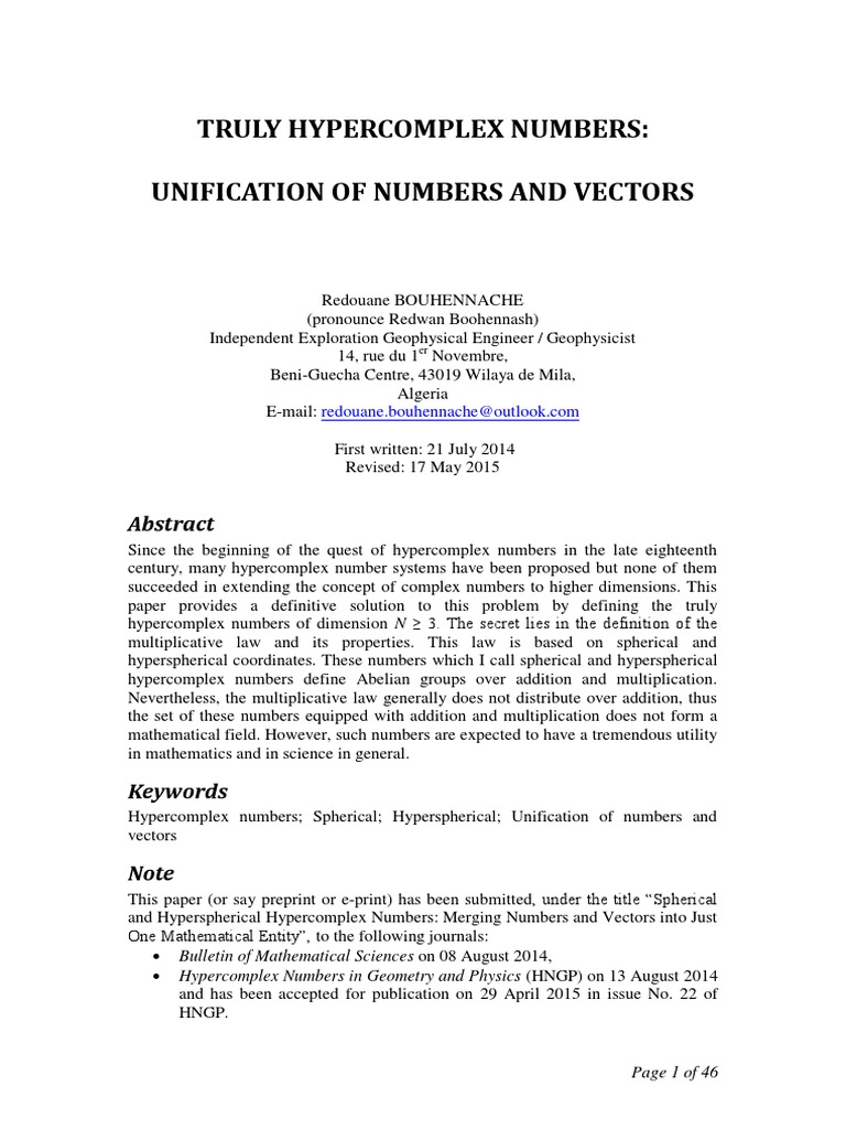 Truly Hypercomplex Numbers Unification | PDF | Coordinate System | Sine