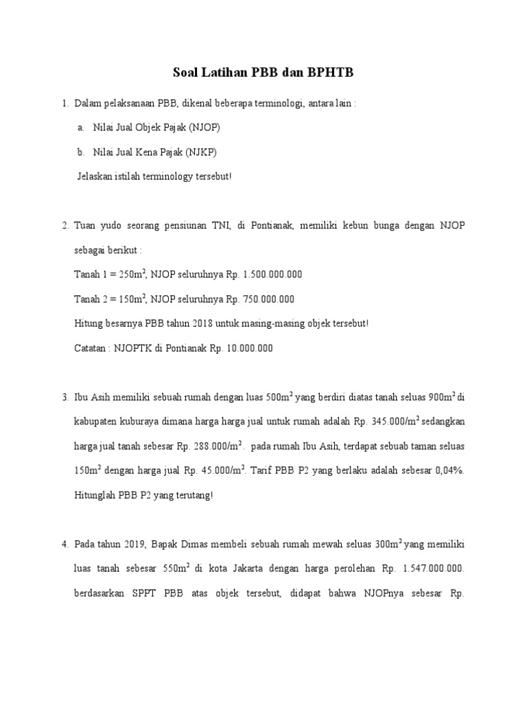 Soal Latihan PBB Dan BPHTB | PDF