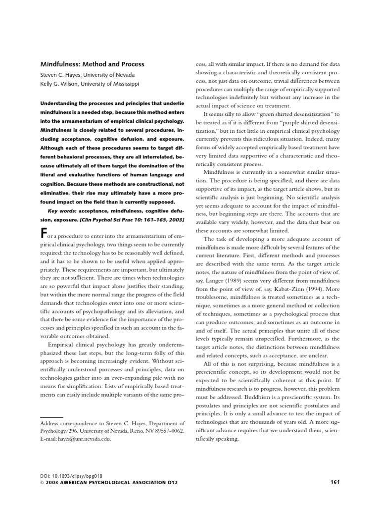 Hayes and Wilson, 2003 Mindfulness - Method and Process | PDF ...