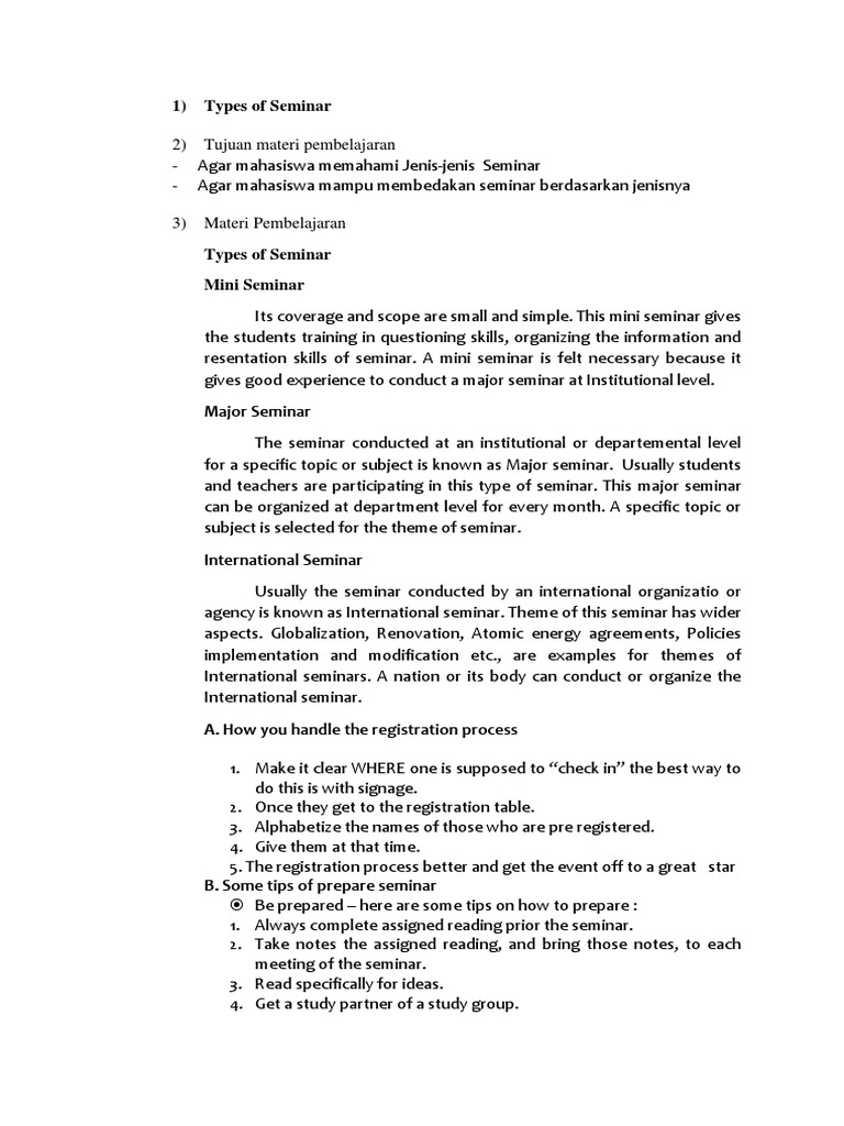 Pertemuan - 2 - Types of Seminar | PDF | Seminar | Human Nature