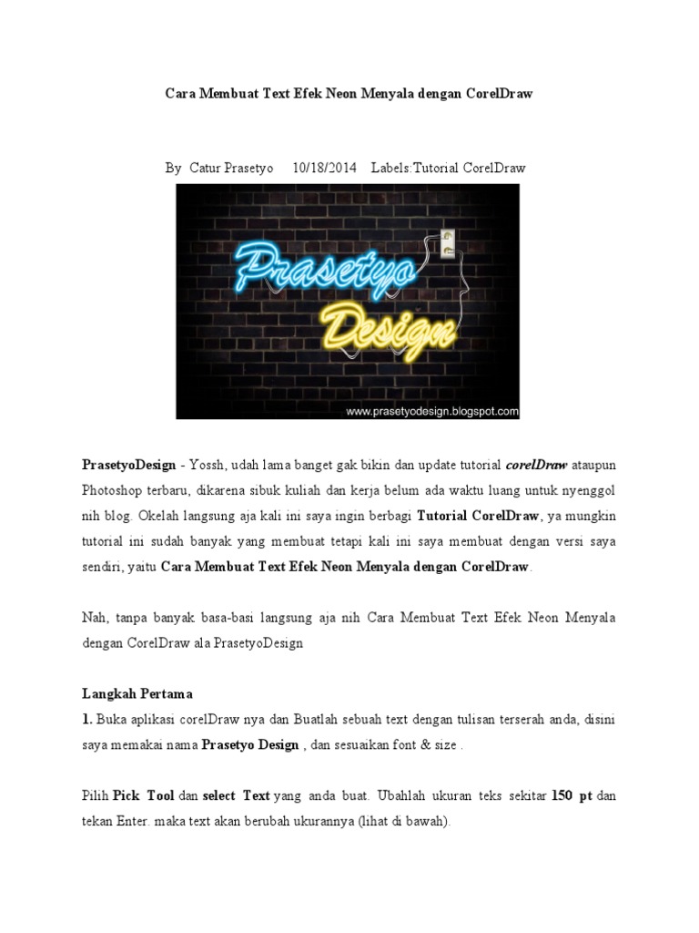 Cara Membuat Text Efek Neon Menyala Dengan CorelDraw | PDF