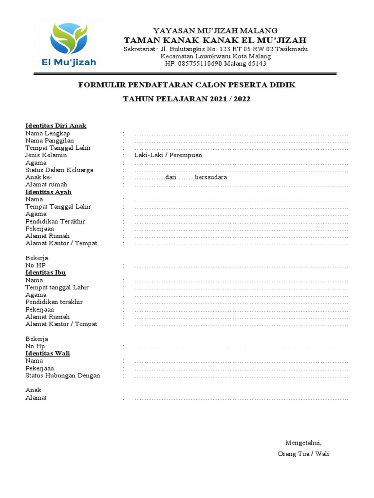 Formulir KB Mujizah Revisi | PDF