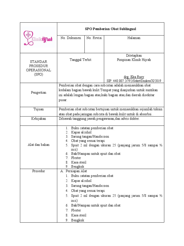 Spo Pemberian Obat Secara SC | PDF