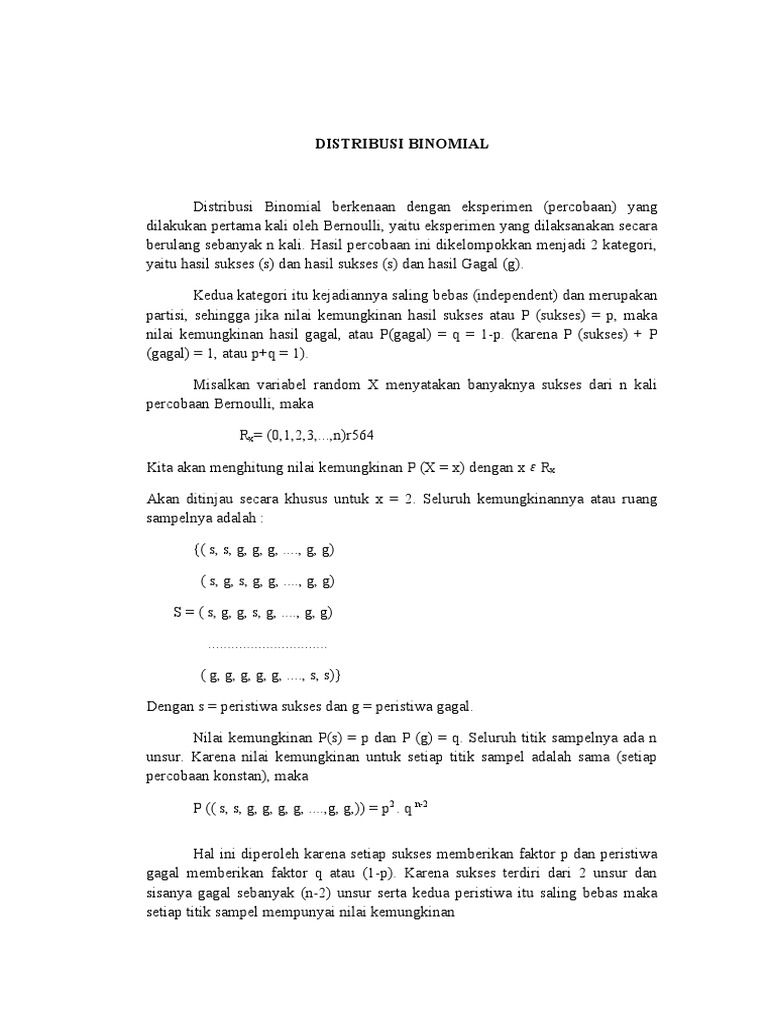 Distribusi Binomial Konsep Dan Contoh Pdf Metode And Bahan Ajar
