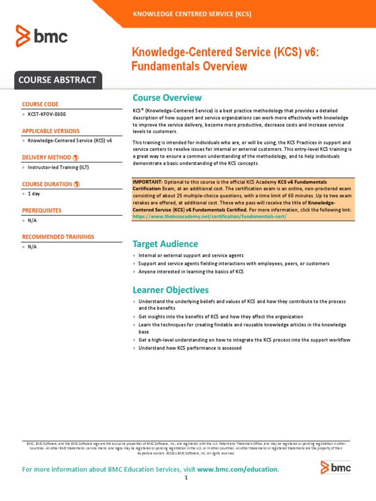 Knowledge-Centered Service (KCS) v6: Fundamentals Overview: Course ...