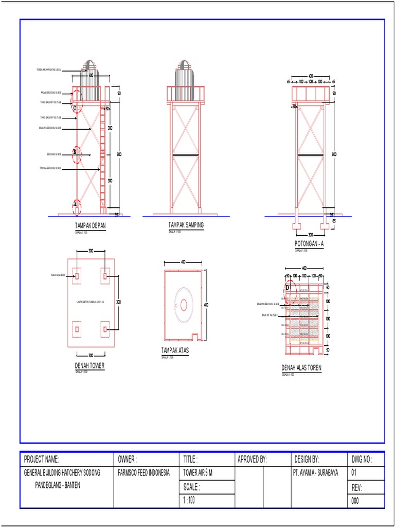 Desain Menara Air 5000L Autocad | PDF