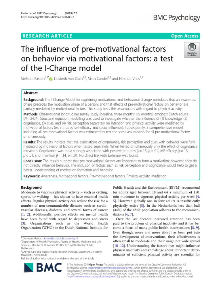The Influence of Pre-Motivational Factors On Behavior Via Motivational ...