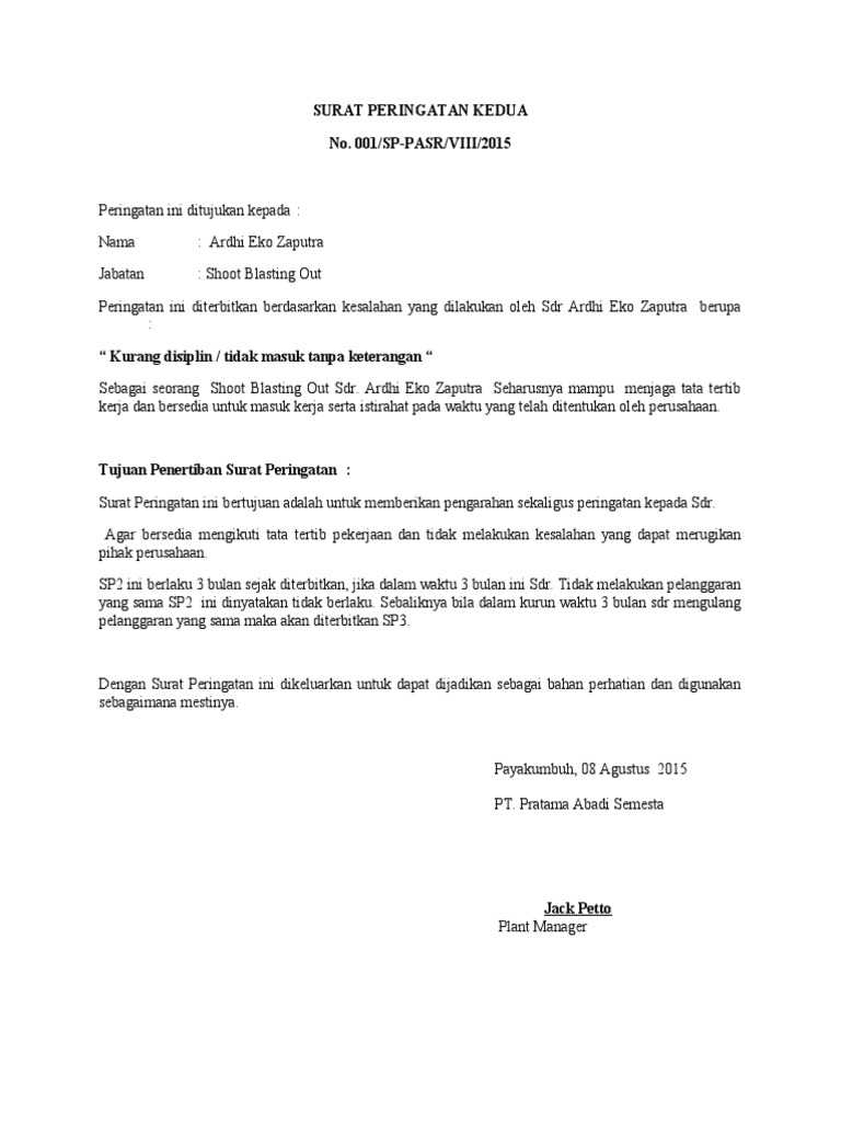 Surat Peringatan Kedua | PDF