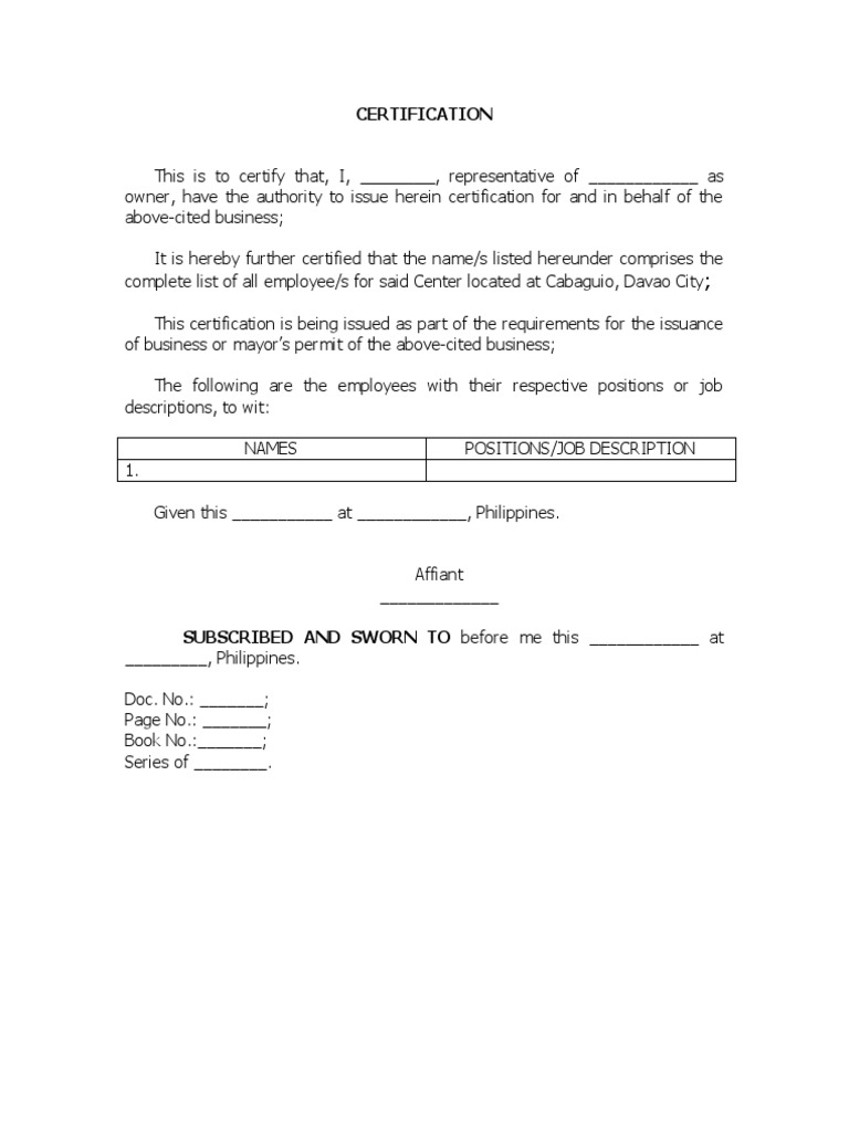 CERTIFICATION - List of Employees | PDF