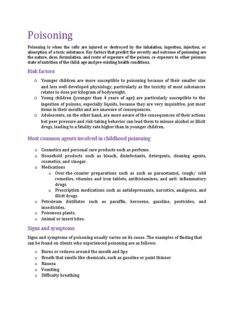 Poisoning: Risk Factors | PDF | Poison | Drugs