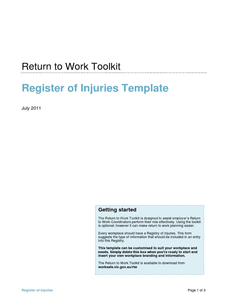 Register of Injuries Template | PDF | Employee Relations | Workplace